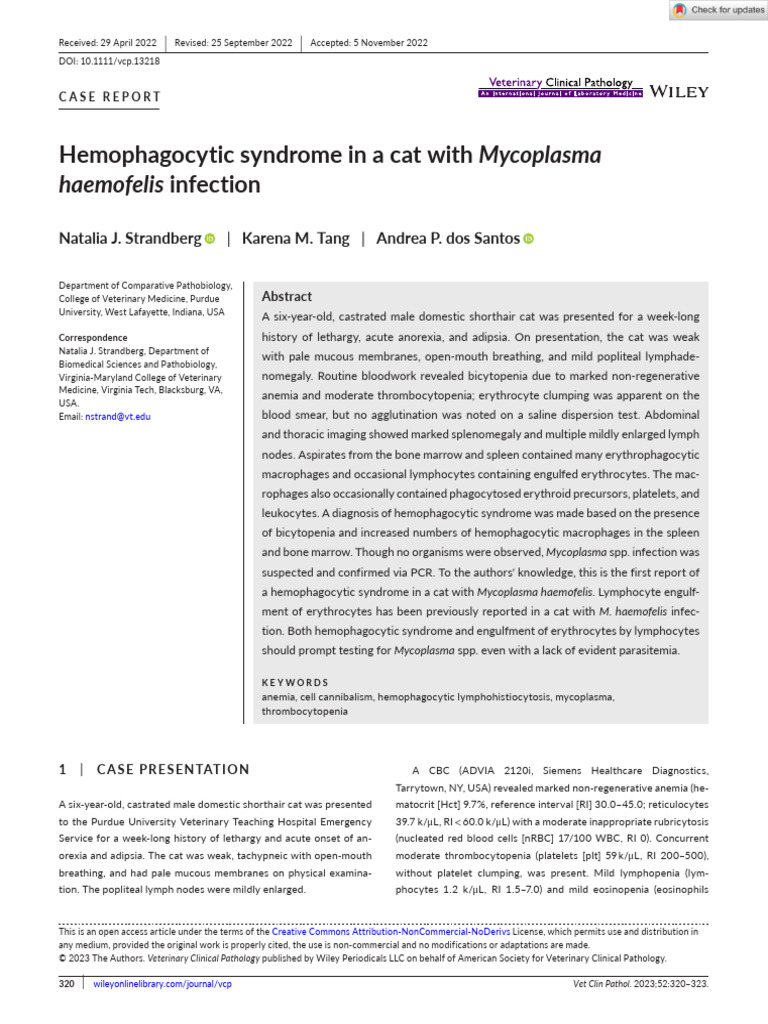 Veterinary Clinical Pathol - 2023 - Strandberg - Hemophagocytic ...