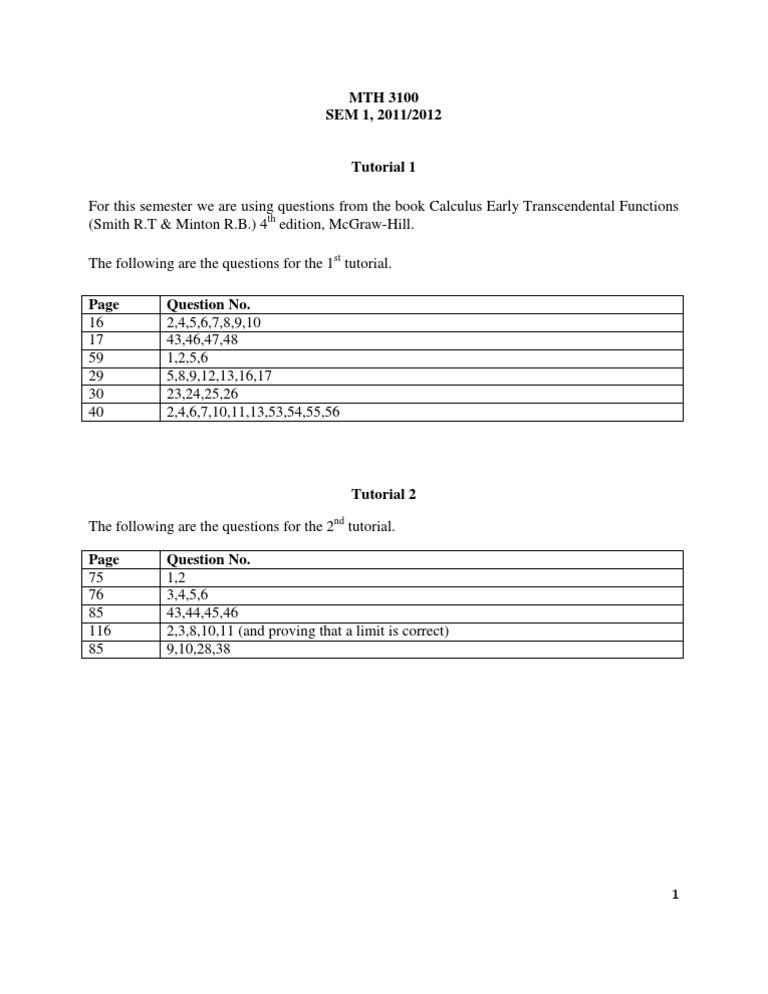 MTH 3100 Tutorial Questions Guide | PDF
