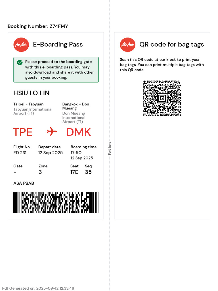 E-Boarding Pass for Flight FD 231 | PDF