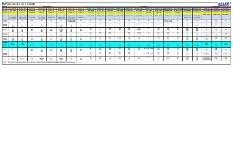 TIME TABLE - JEE - 13-10-2025 To 26-10-2025 | PDF
