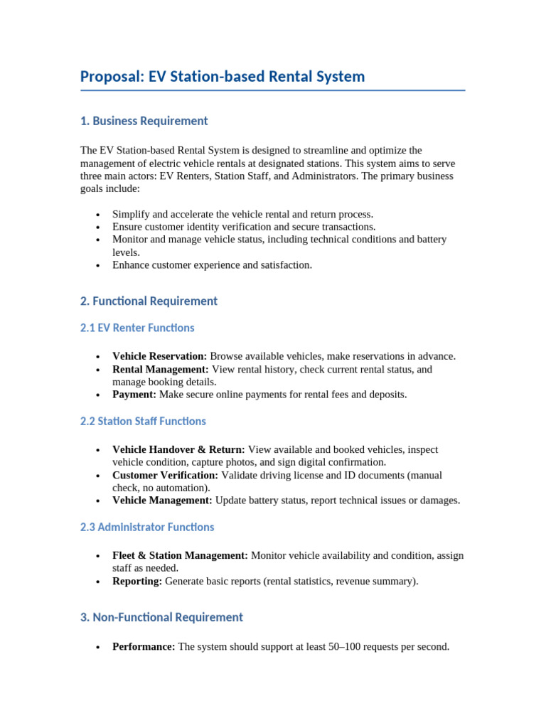 EV Rental System Proposal | PDF | Usability | Software