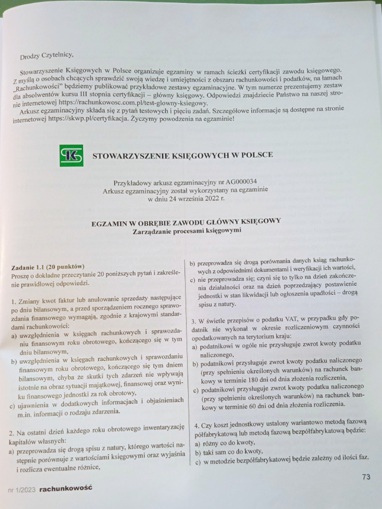 Przykładowy Arkusz Egzaminacyjny - 3 Stopień SKWP | PDF