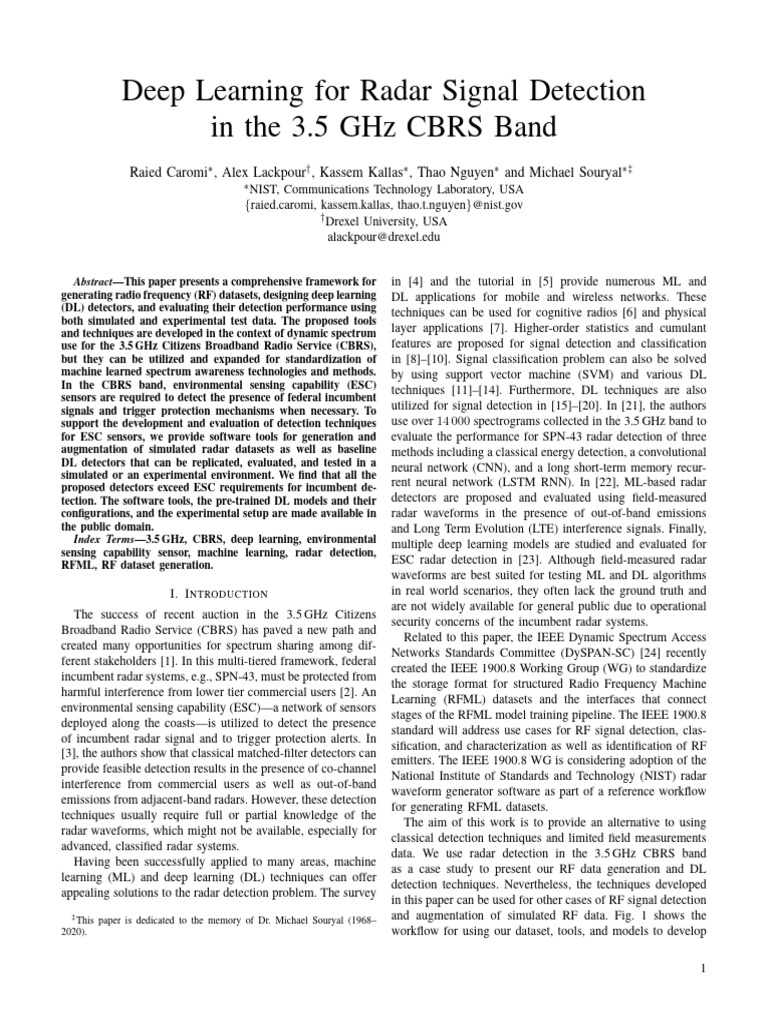 Deep Learning For Radar Signal Detection DySPAN21 CR PDF | PDF | Radar ...