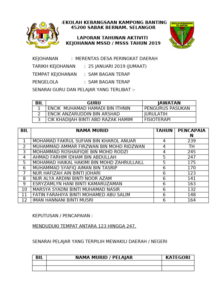 Laporan Tahunan MSS & MSSS | PDF
