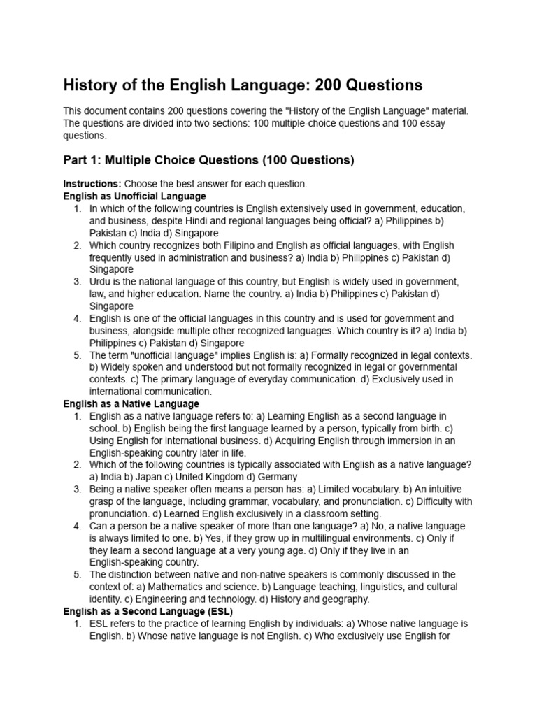 200 Questions on English Language History | PDF | English Language ...