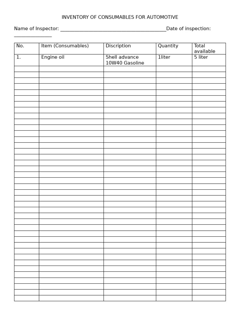 Inventory of Consumables For Automotive | PDF