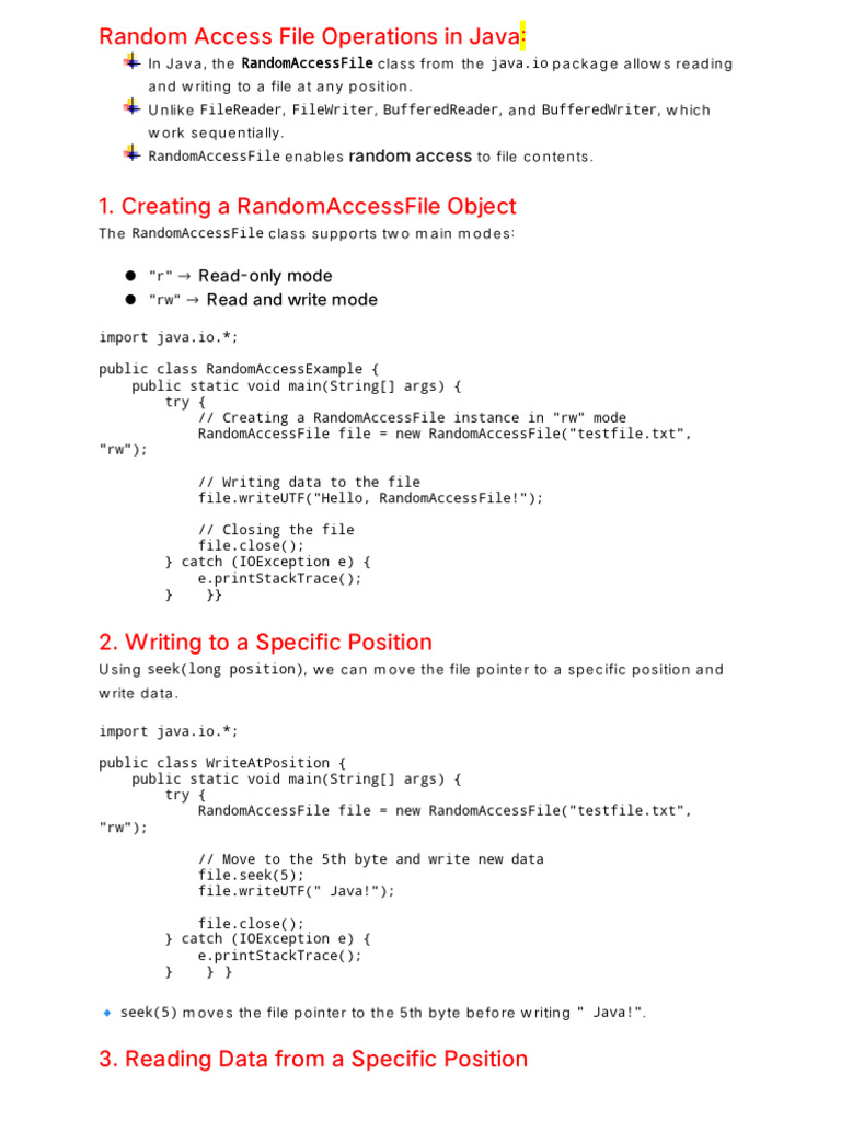 Random Access File Operations in Java | PDF | Object Oriented Programming | Computer Data