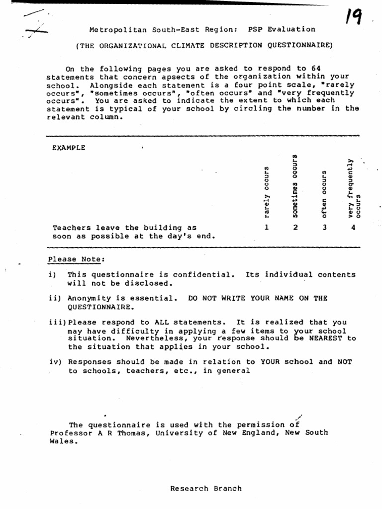 The Organizational Climate Description Questionnaire | PDF ...