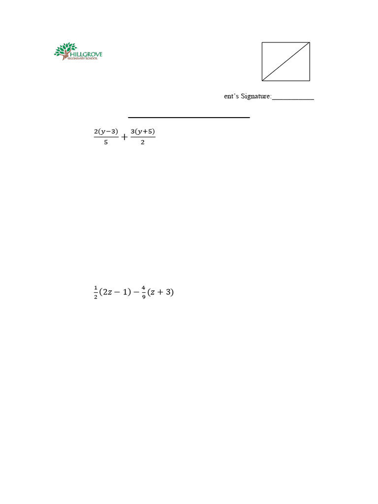 Hillgrove Math Quiz: Algebraic Fractions | PDF