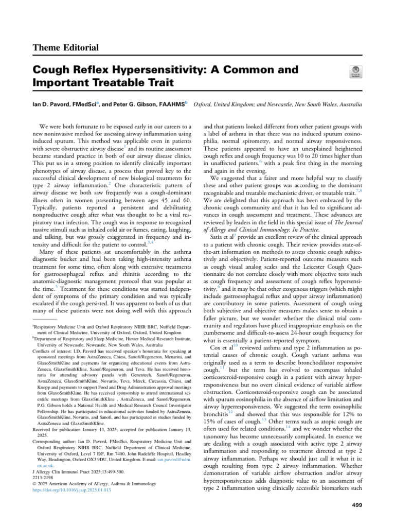 Cough Reflex Hypersensitivity A Common and Import | PDF | Cough | Asthma