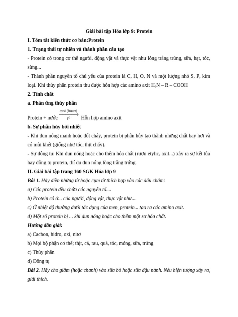 Giai Bai Tap Hoa Lop 9 Protein | PDF