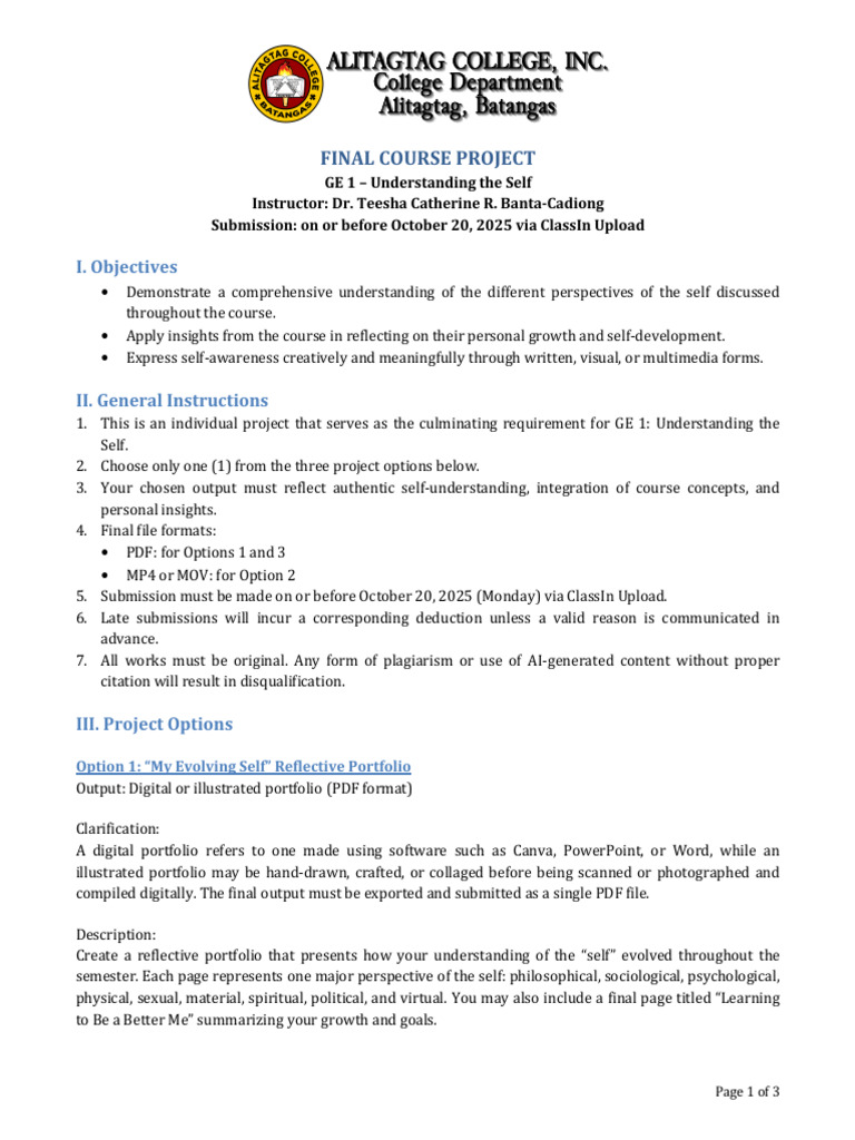 GE1 Self Final Course Project 1S 25 26 | PDF | Storytelling