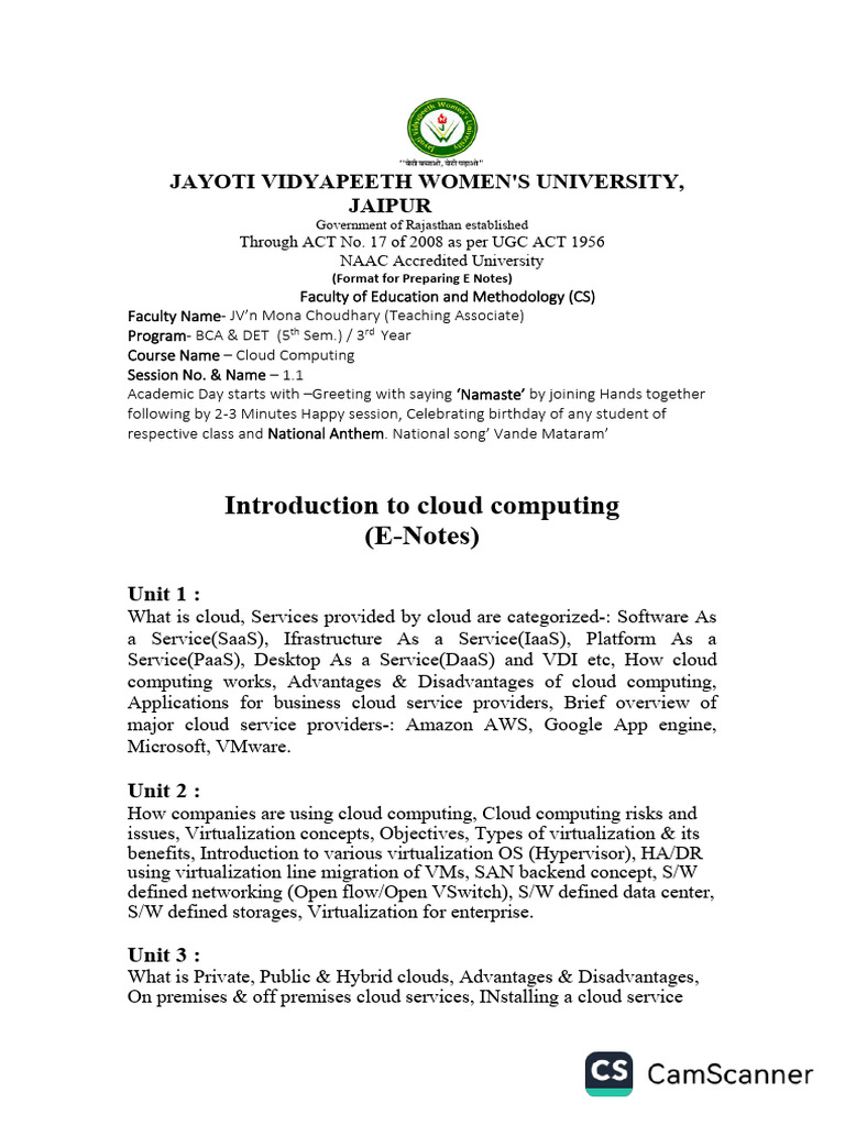 Cloud Computing Unit-1 Complete E-Notes | PDF | Desktop Virtualization ...