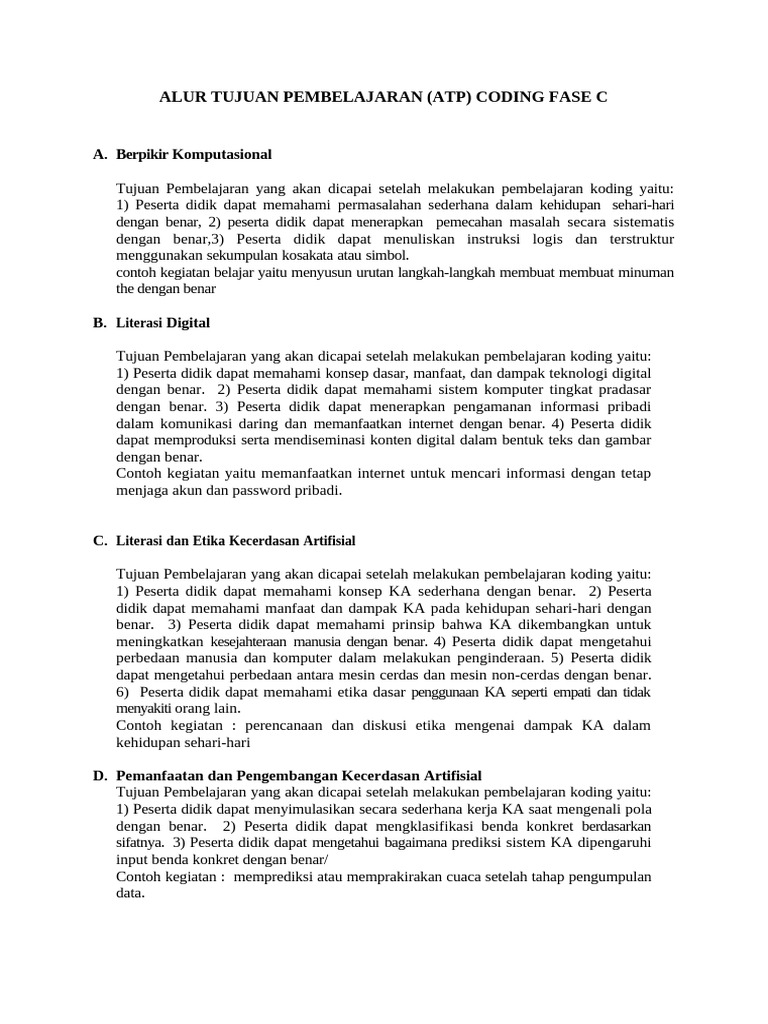 ATP Dan Profil Lulusan Koding Fase C | PDF