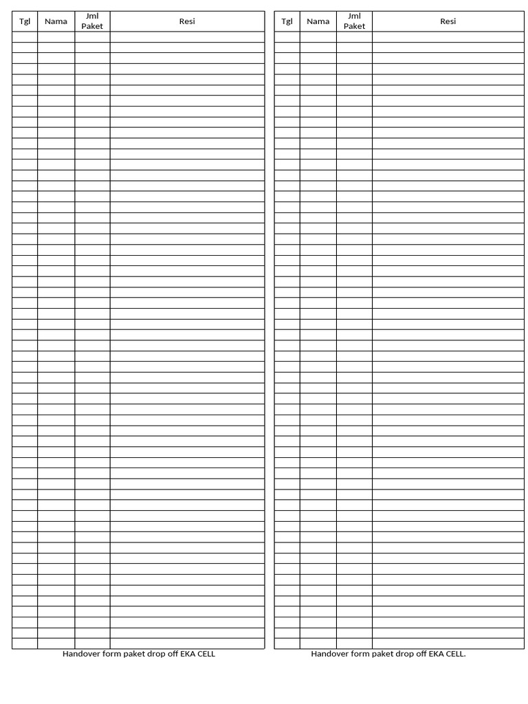 Handover Form Paket Drop Off EKA CELL | PDF