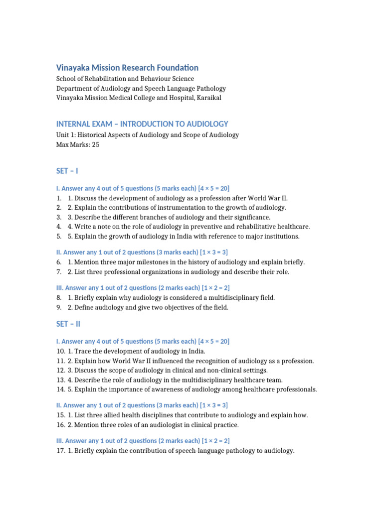 Introduction to Audiology Exam Guide | PDF