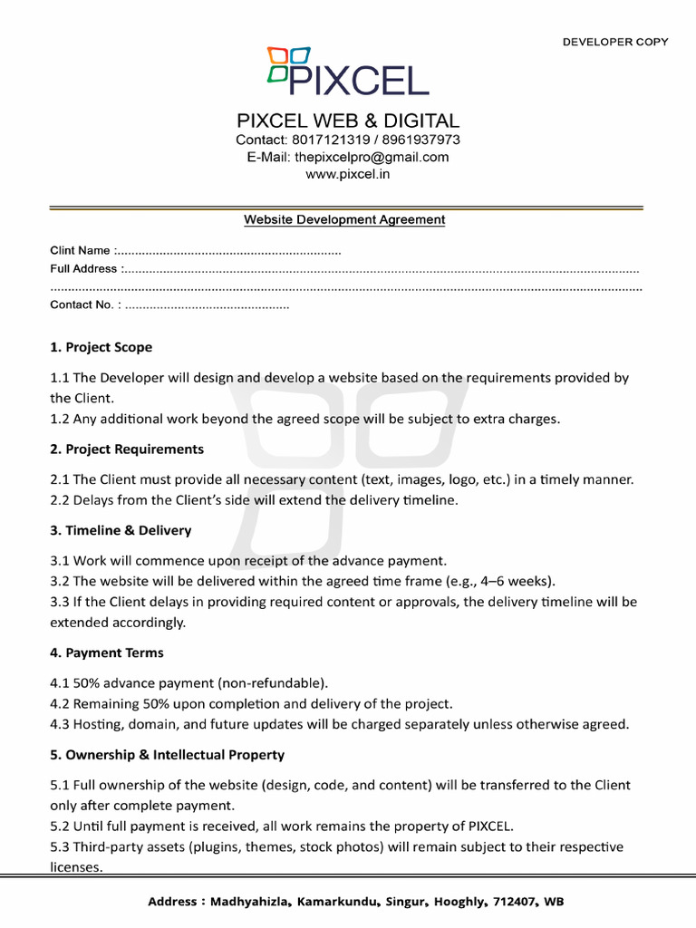 Website Development Agreement Developer | PDF
