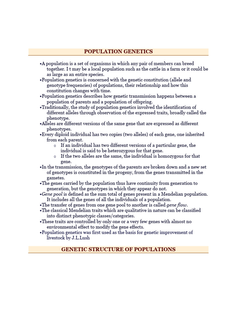 Population Genetics - Hardy Wrinberg Law | PDF | Dominance (Genetics) | Zygosity