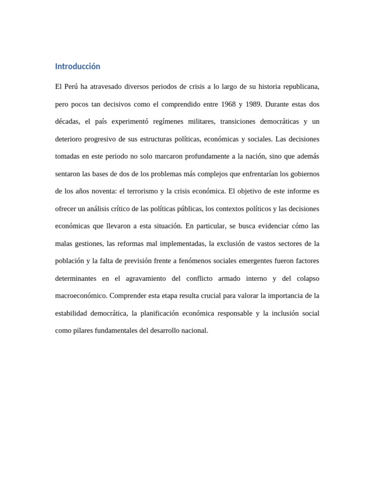 Informe Periodo 1968 1989 Peru1 | PDF | Perú | Economias