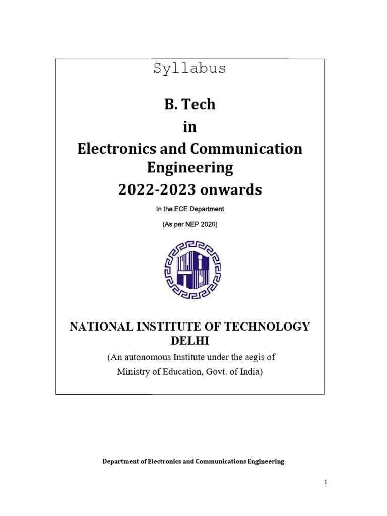 Btech Ece Ay 2022 23 Nit Delhi | PDF | Vector Space | Integral