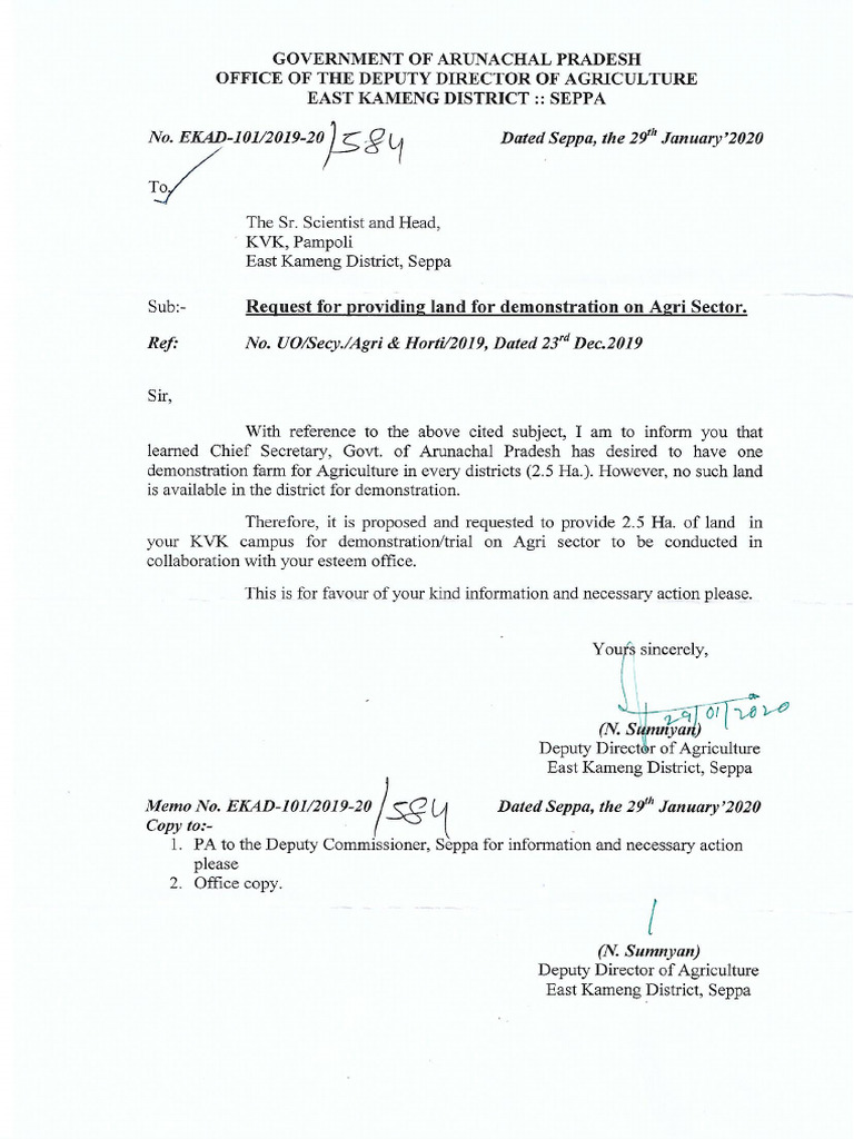 KVK Land Required For DDA Demo Letter | PDF