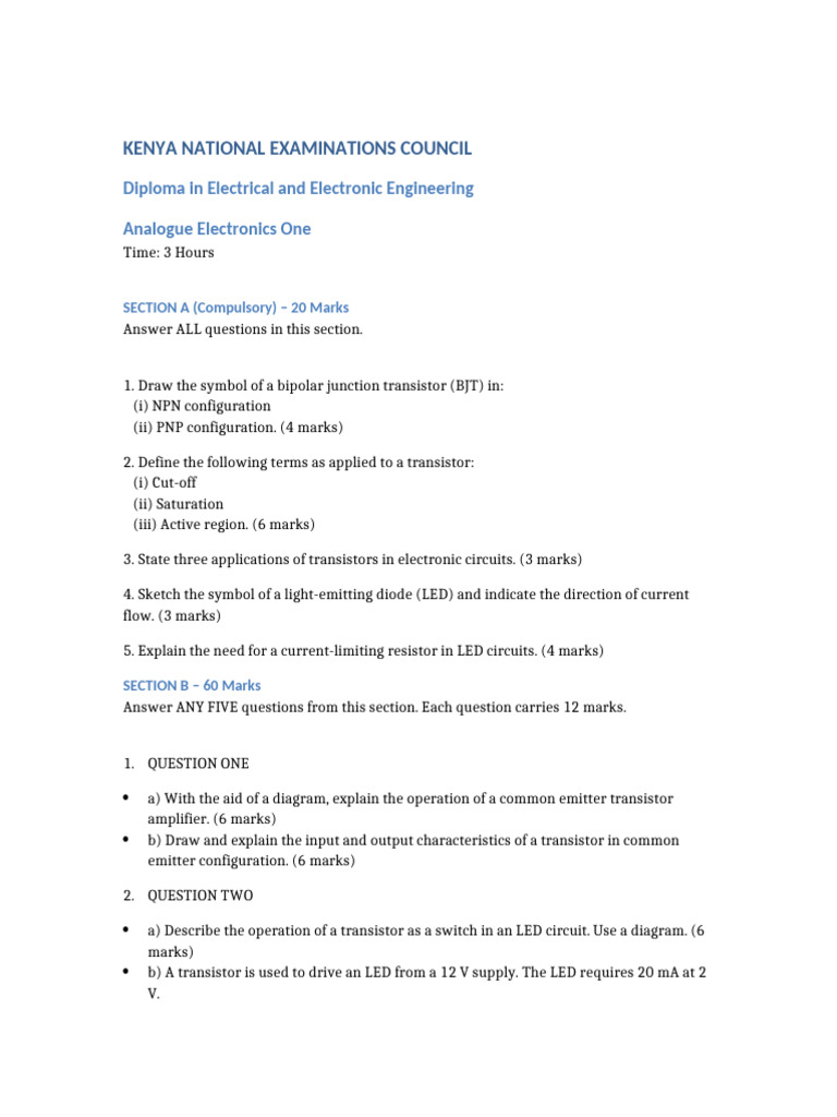 Diploma in Electrical Engineering Exam Guide | PDF | Bipolar Junction ...