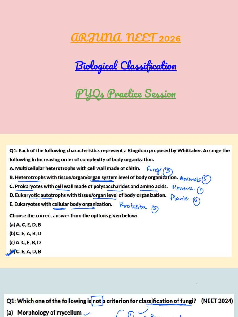 Answer Key-Biological Classification PYQs Practice Session | PDF