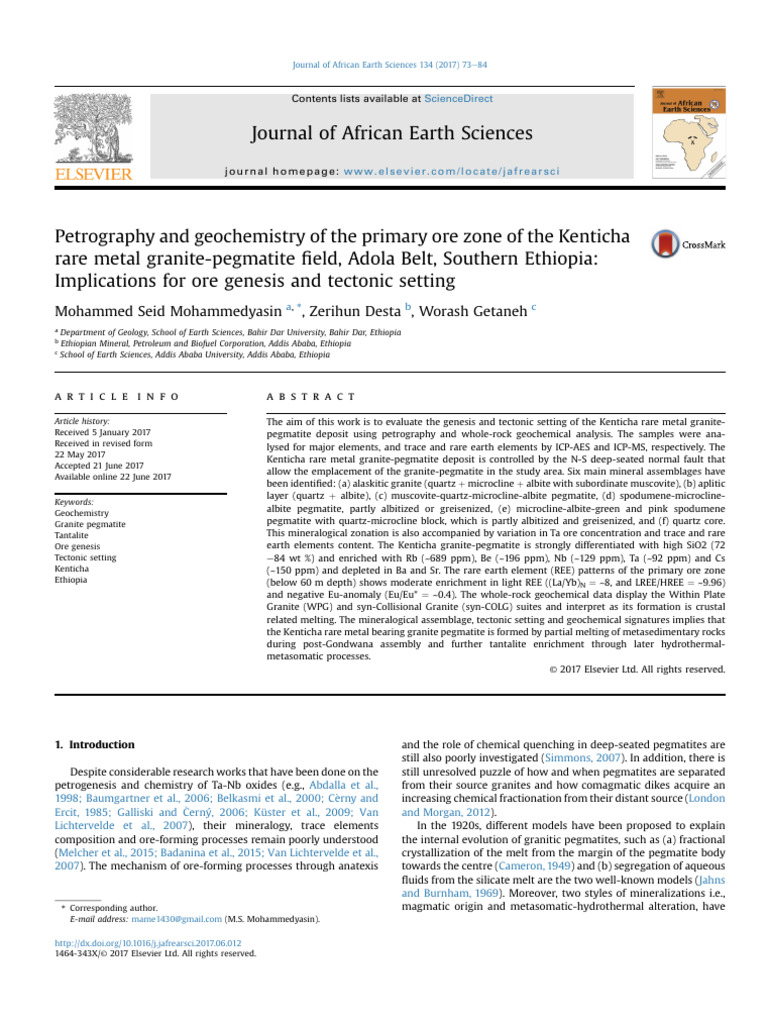 Kenticha Rare Metal Pegmatite Study | PDF | Granite | Magma