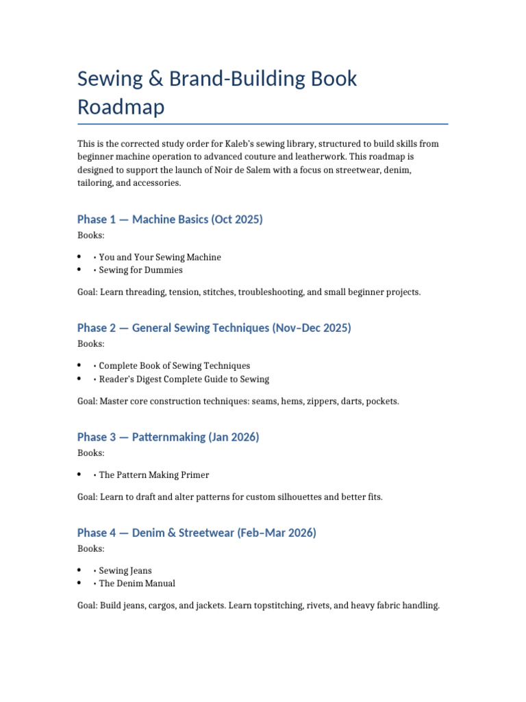 Sewing Skill-Building Roadmap Guide | PDF