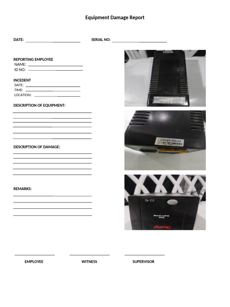Equipment Damage Incident Report | PDF