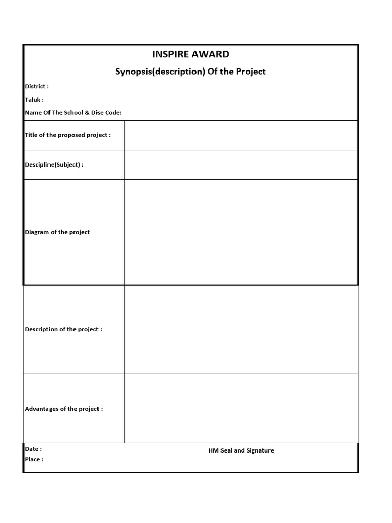 Inspire Award Synopsis Format | PDF