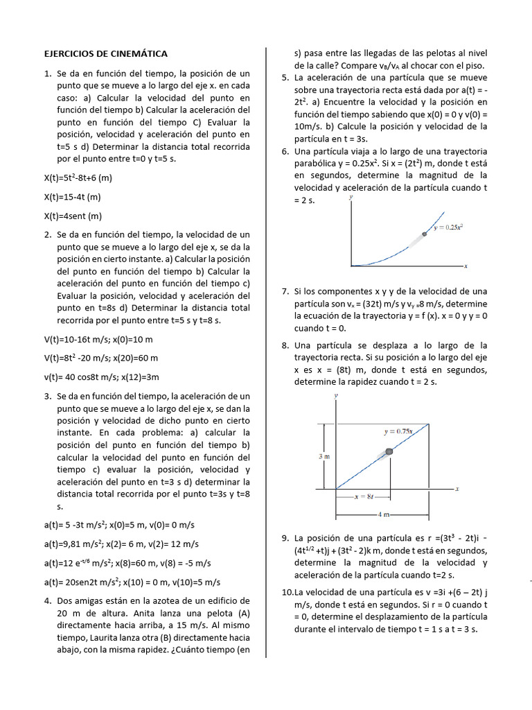 Ejercicios de Cinematica I | PDF | Velocidad | Aceleración