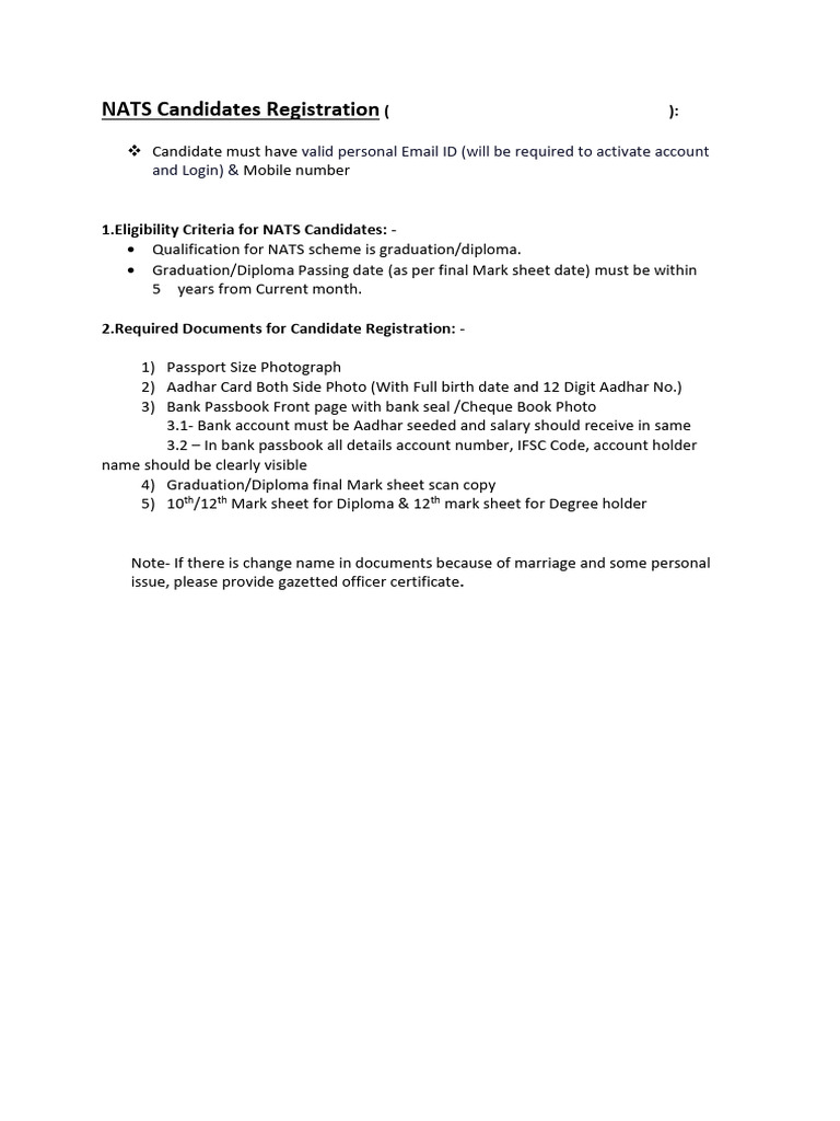 NATS - Eligiblity Criteria & Required Documents | PDF