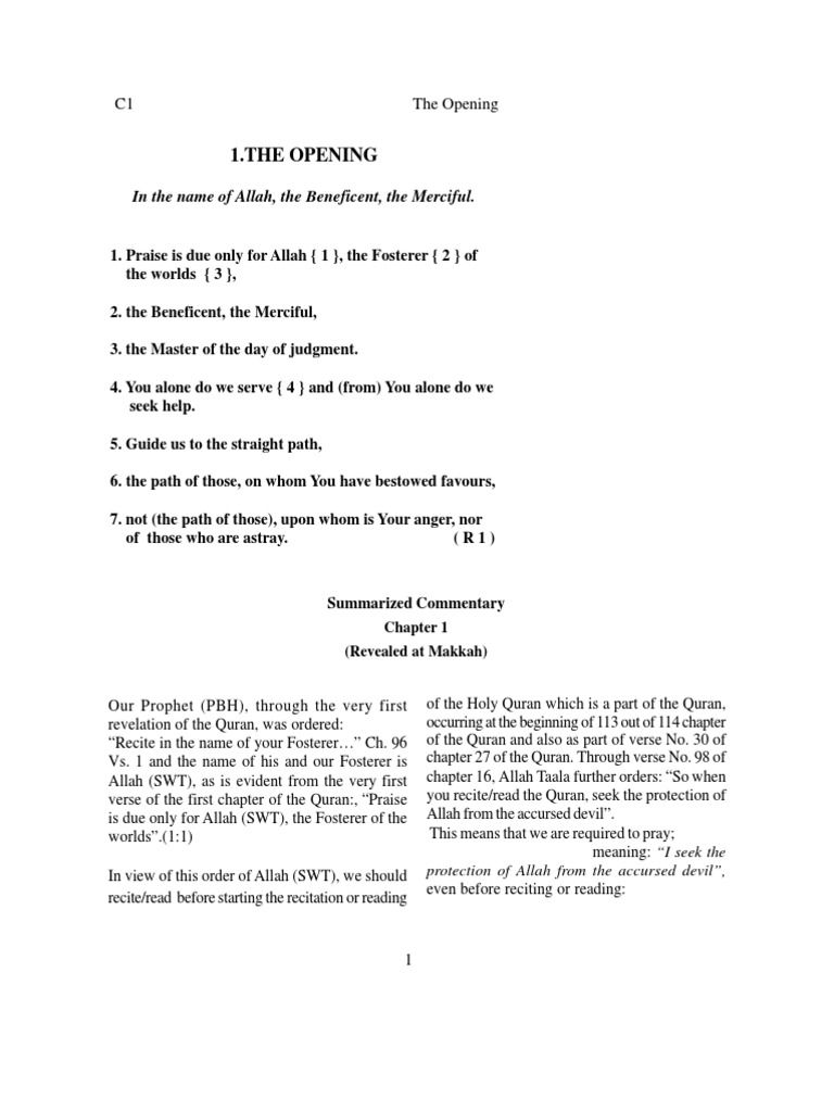 Chapter 1 - The Opening (Surah Al Fatiha) | PDF | Quran | Islam