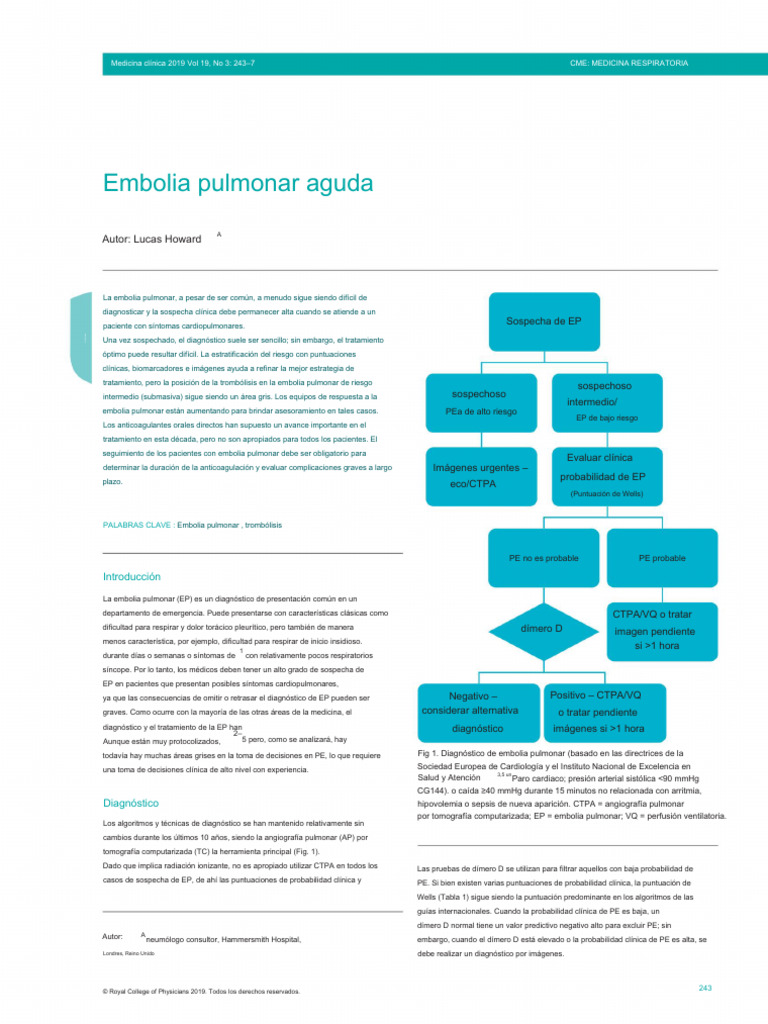 Diagnóstico y manejo de embolia pulmonar | PDF | Medicina ...