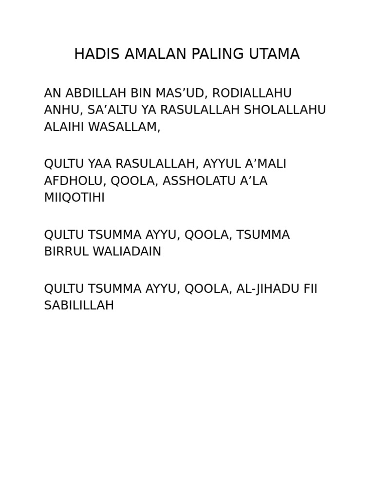 Hadis Amalan Paling Utama | PDF