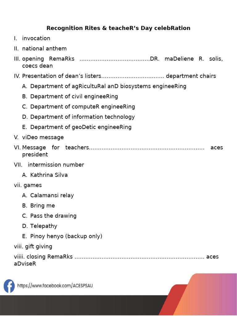Recognition Rites and Teachers Day Celebration Program | PDF