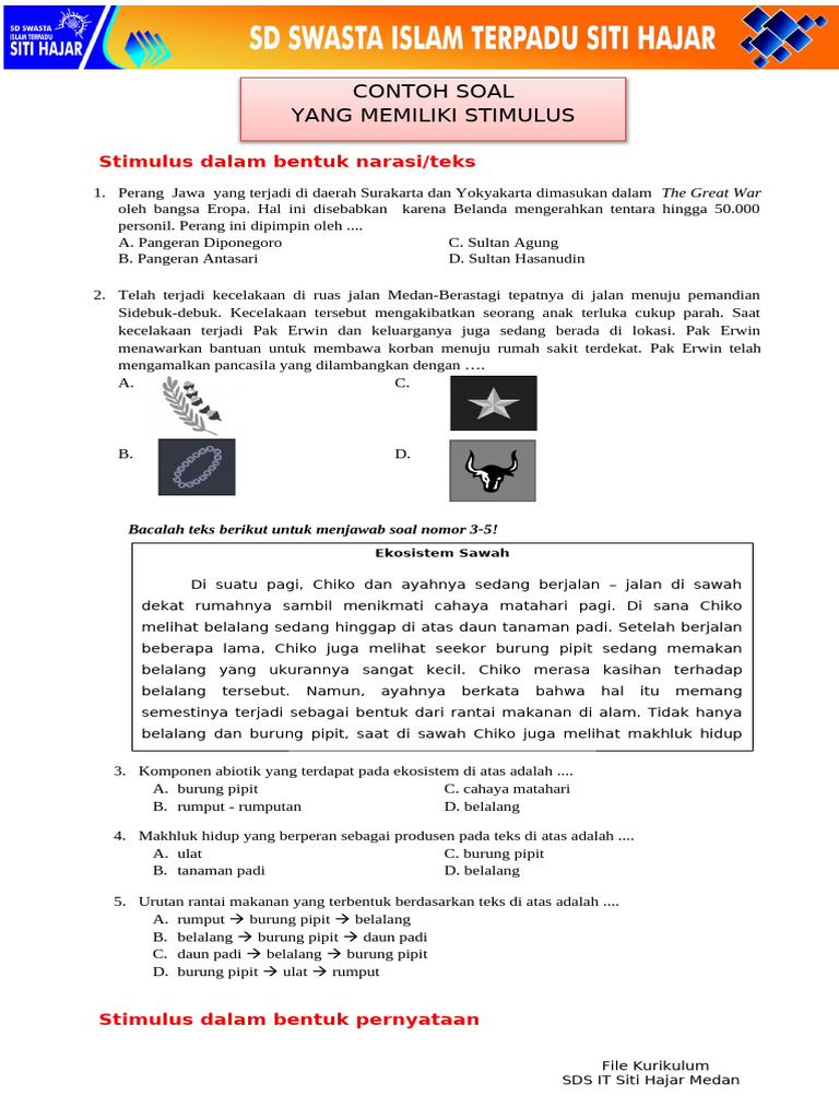 Contoh Soal Stimulus untuk Pembelajaran | PDF