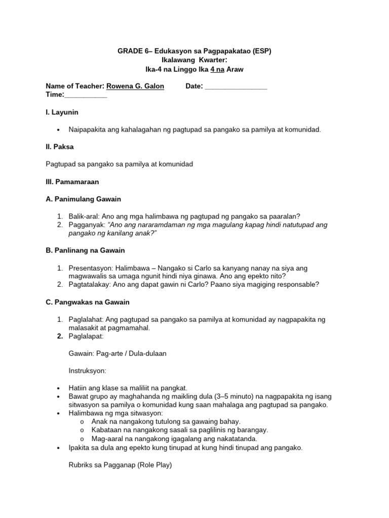 ESP q2 Week 4 Day 2 | PDF
