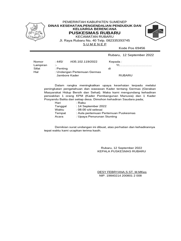Undangan Pertemuan Germas dan PRA MINLOK | PDF