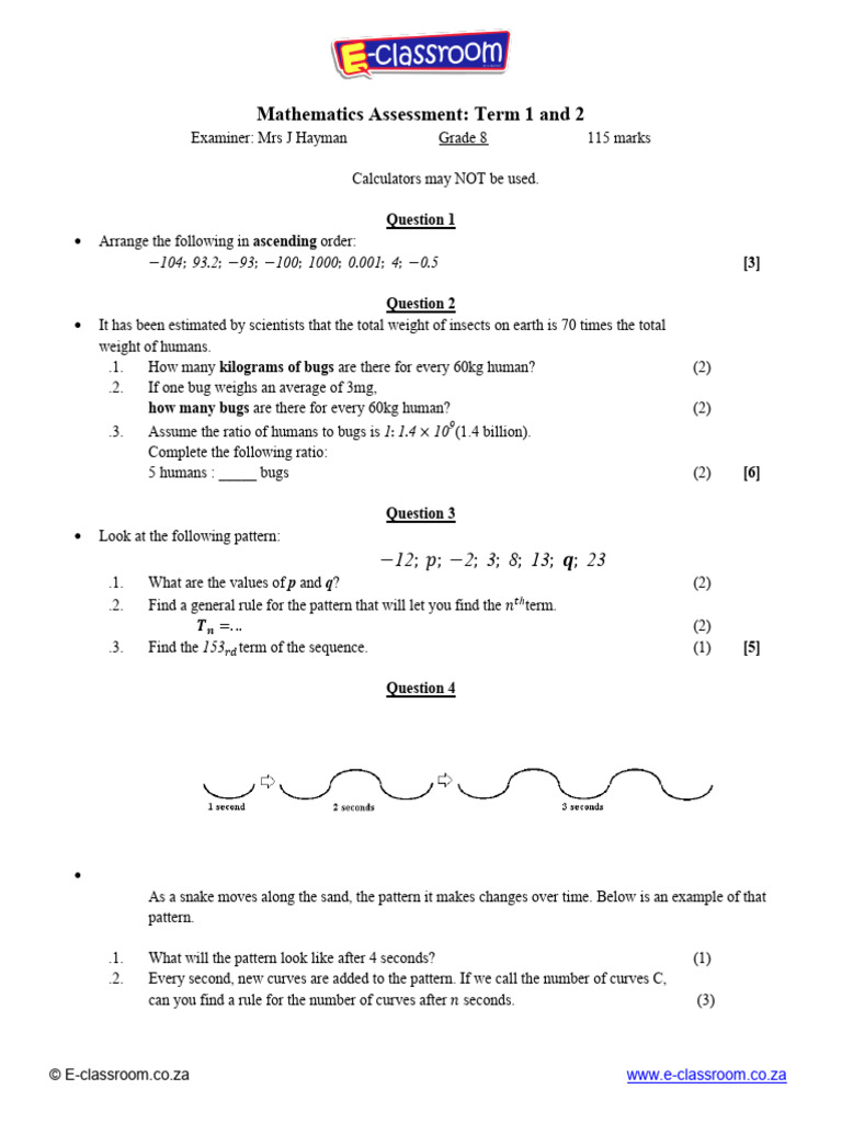 Grade 8 Mathematics Assessment Guide | PDF | Area | Mathematics