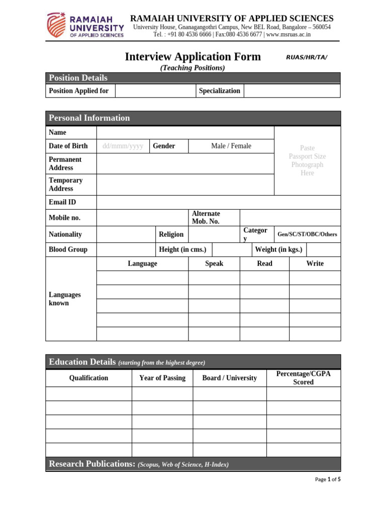 Teaching Position Interview Application Form | PDF | Salary
