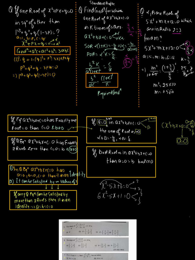 Quadratic Equation - L-06 (Class Notes) - Master Problem Coefficients ...