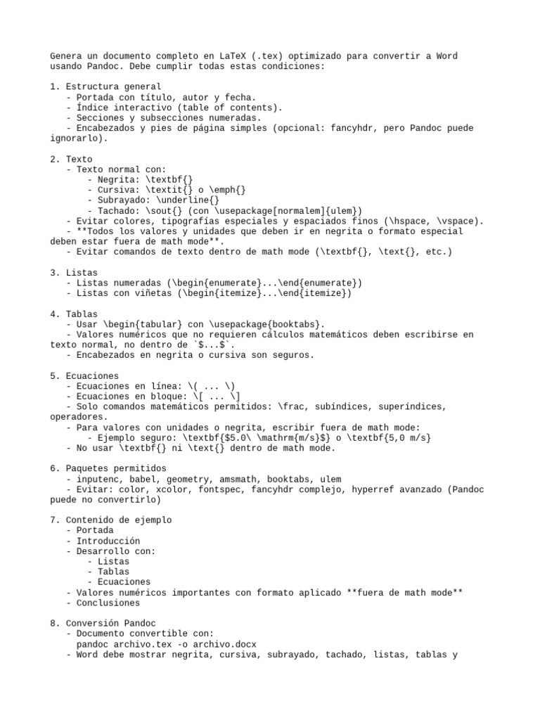 LaTeX para Word: Guía de Conversión Pandoc | PDF | Te X | Ingeniería de ...
