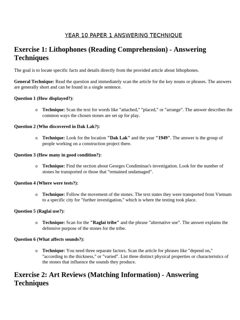Year 10 Answering Techniques Guide | PDF | Question | Paintings