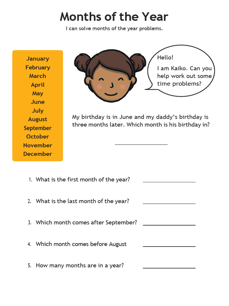 Months of The Year Activity Sheet | PDF