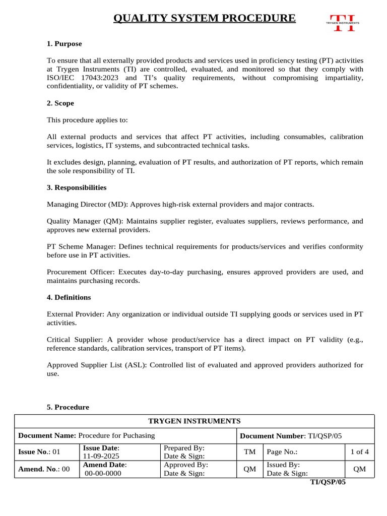 Purchasing Procedure for PT Compliance | PDF | Verification And ...