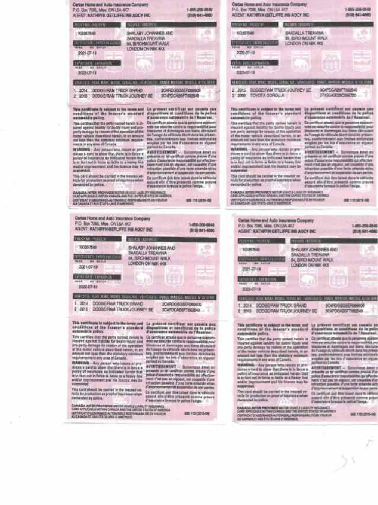 Insurance Slip Vehicle | PDF