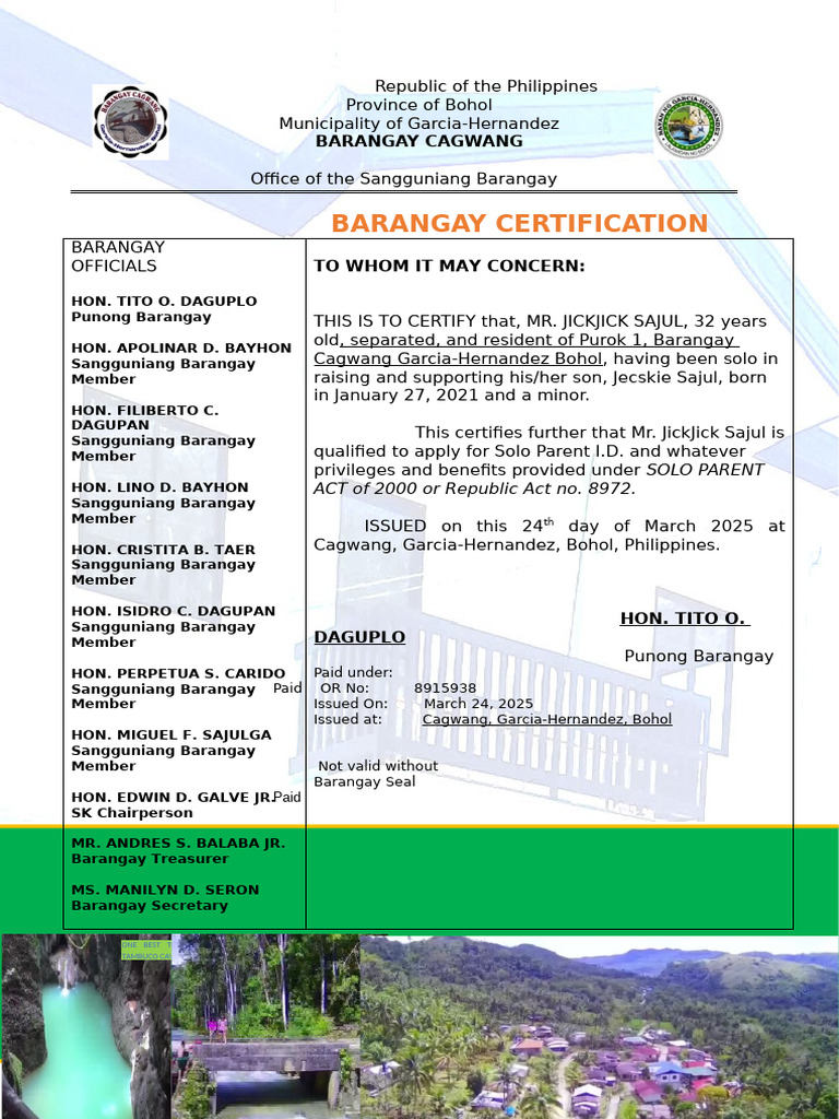 Barangay Certification Solo Parent-2025 | PDF