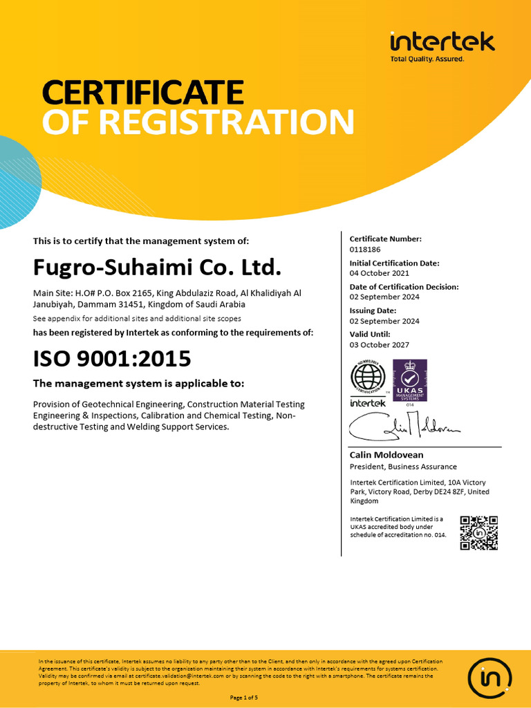 Fugro-Suhaimi Co. Ltd. ISO 9001 | PDF | Certification